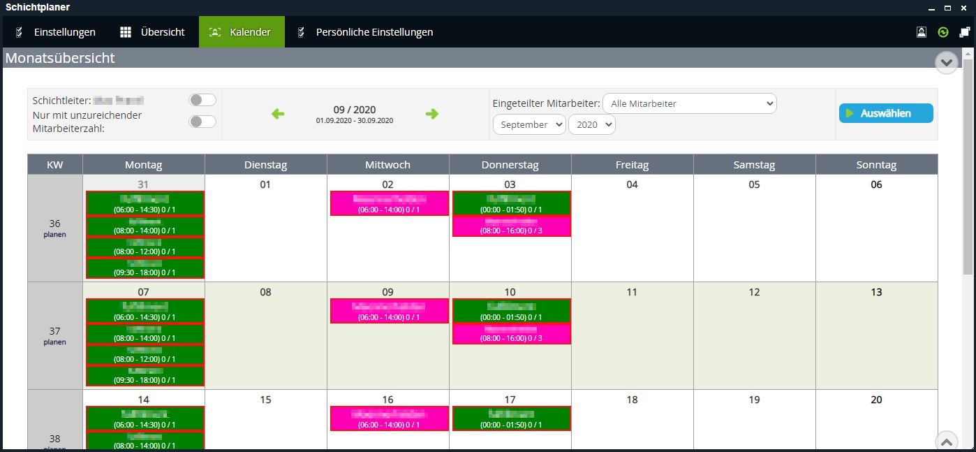 Schichtplaner | Mitarbeiterplanung in tricoma